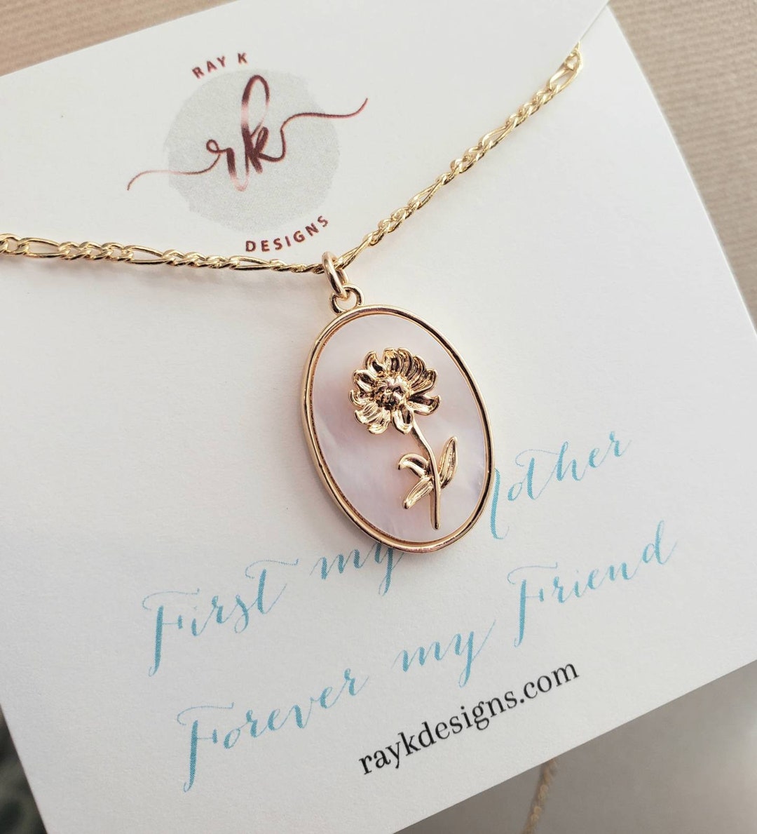 Mother of the Bride Gift, Mother of Pearl Birth Flower Necklace, White ...