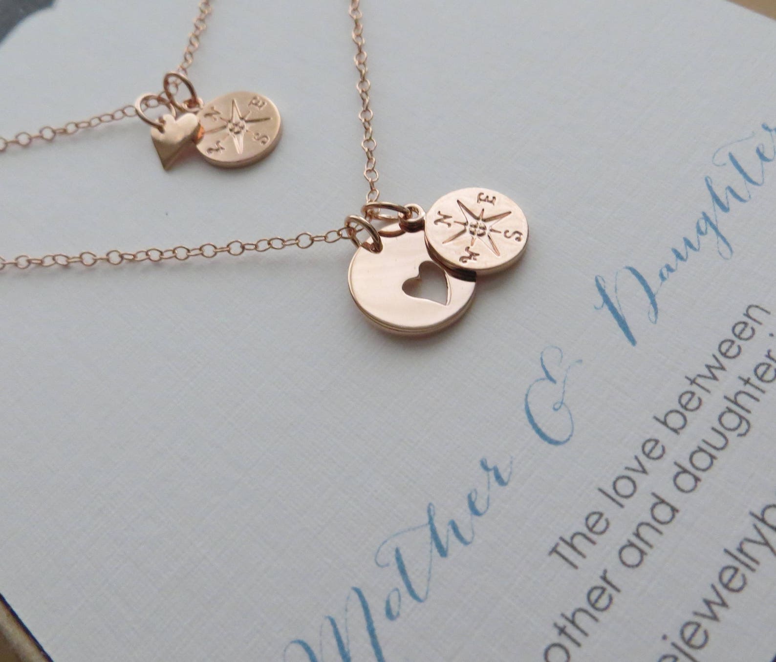 Mother Daughter Rose Gold Heart Compass Necklace Gift for Mom - Etsy