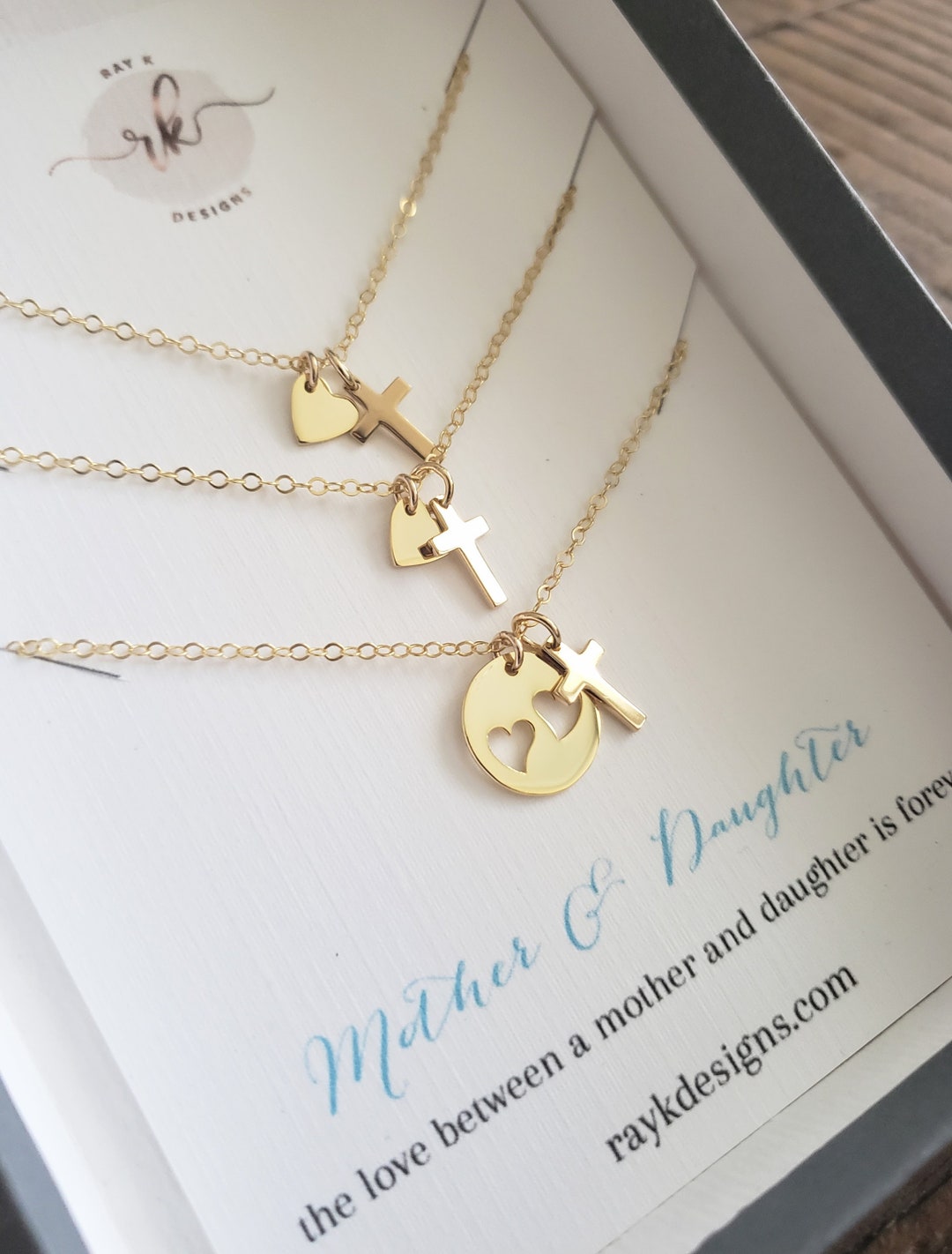 Christian Mother Two Daughter Cross & Heart Cutout Necklace Set, Mom ...