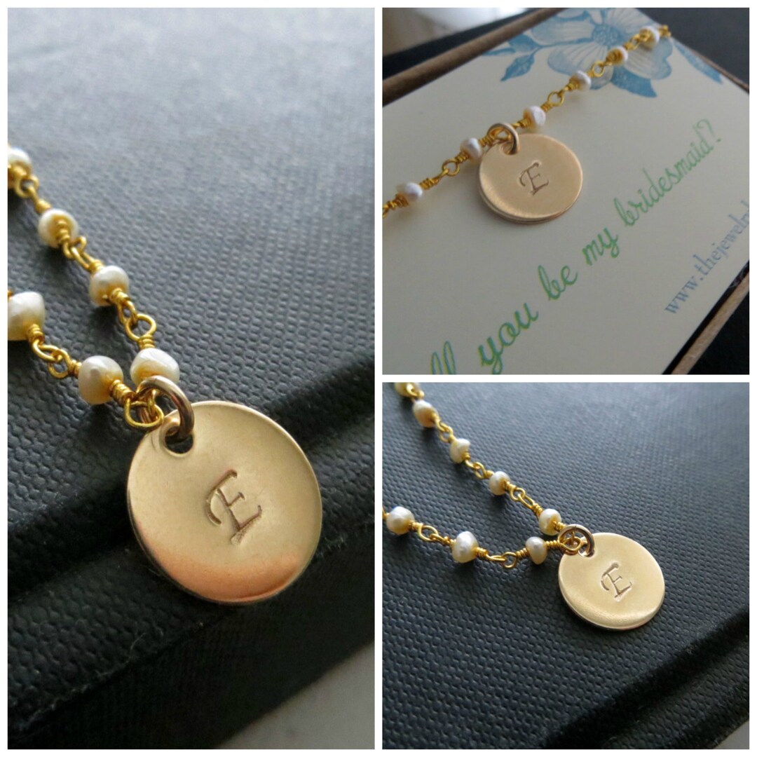Pearl Chain Initial Necklace, Personalized Bridesmaid Jewelry, 14k Gold ...