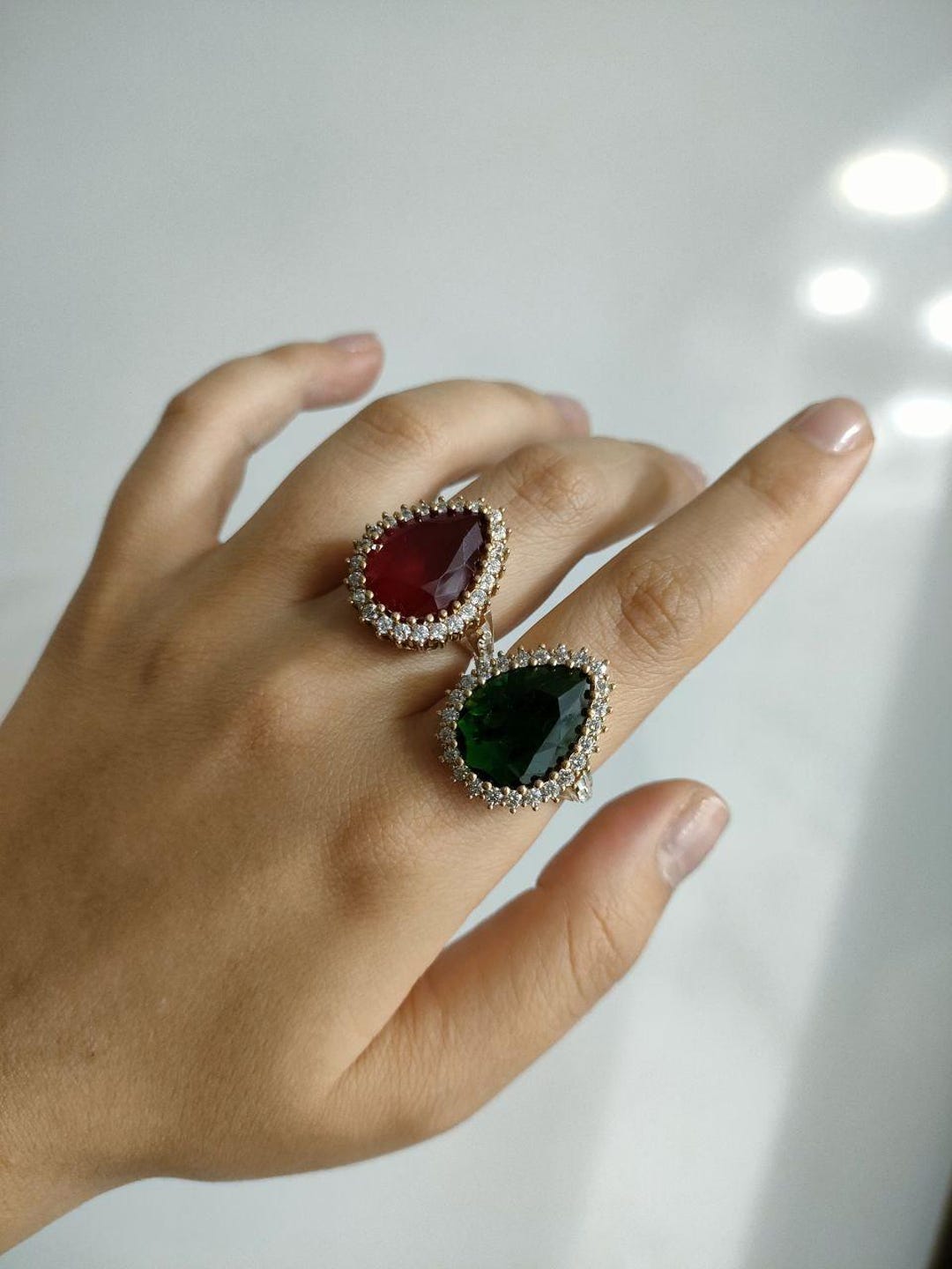 Authentic Women's Ring, Hurrem Sultan Emerald Silver Women Ring, Ruby ...