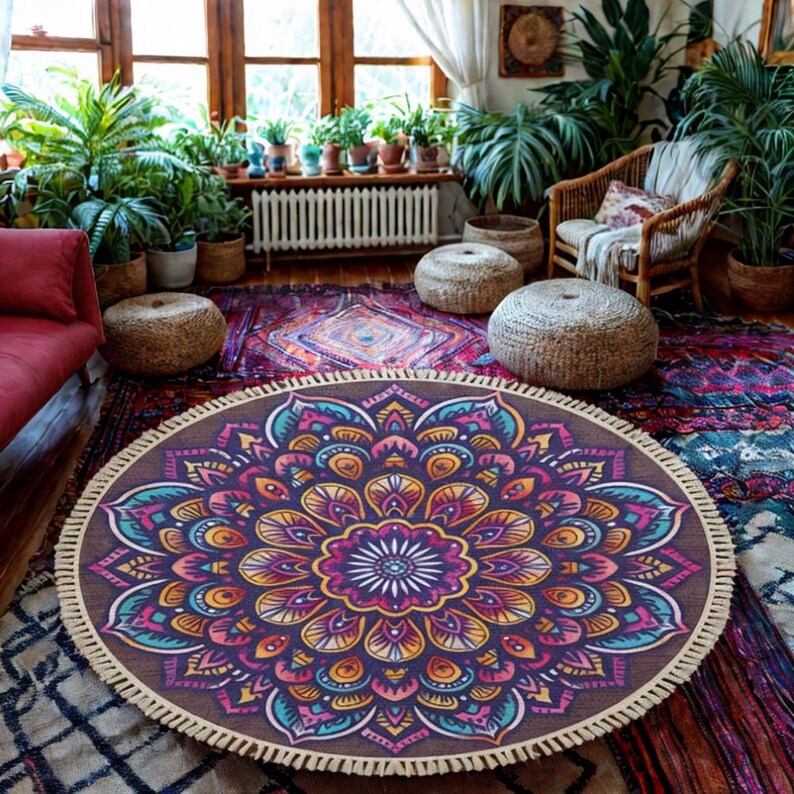 Mandala Home Decor Boho Style Purple Rug Meditation Space Spiritual ...