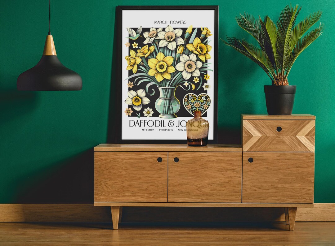 March Birth Month Flower Art Print Daffodil Botanical Design Wall Decor ...