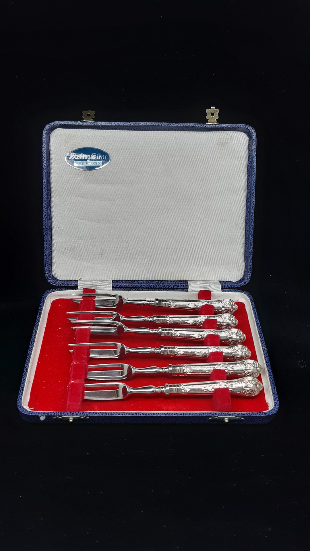 Vintage Sheffield Set of 6 Dessert Forks, Sterling Silver Set, Hostess ...