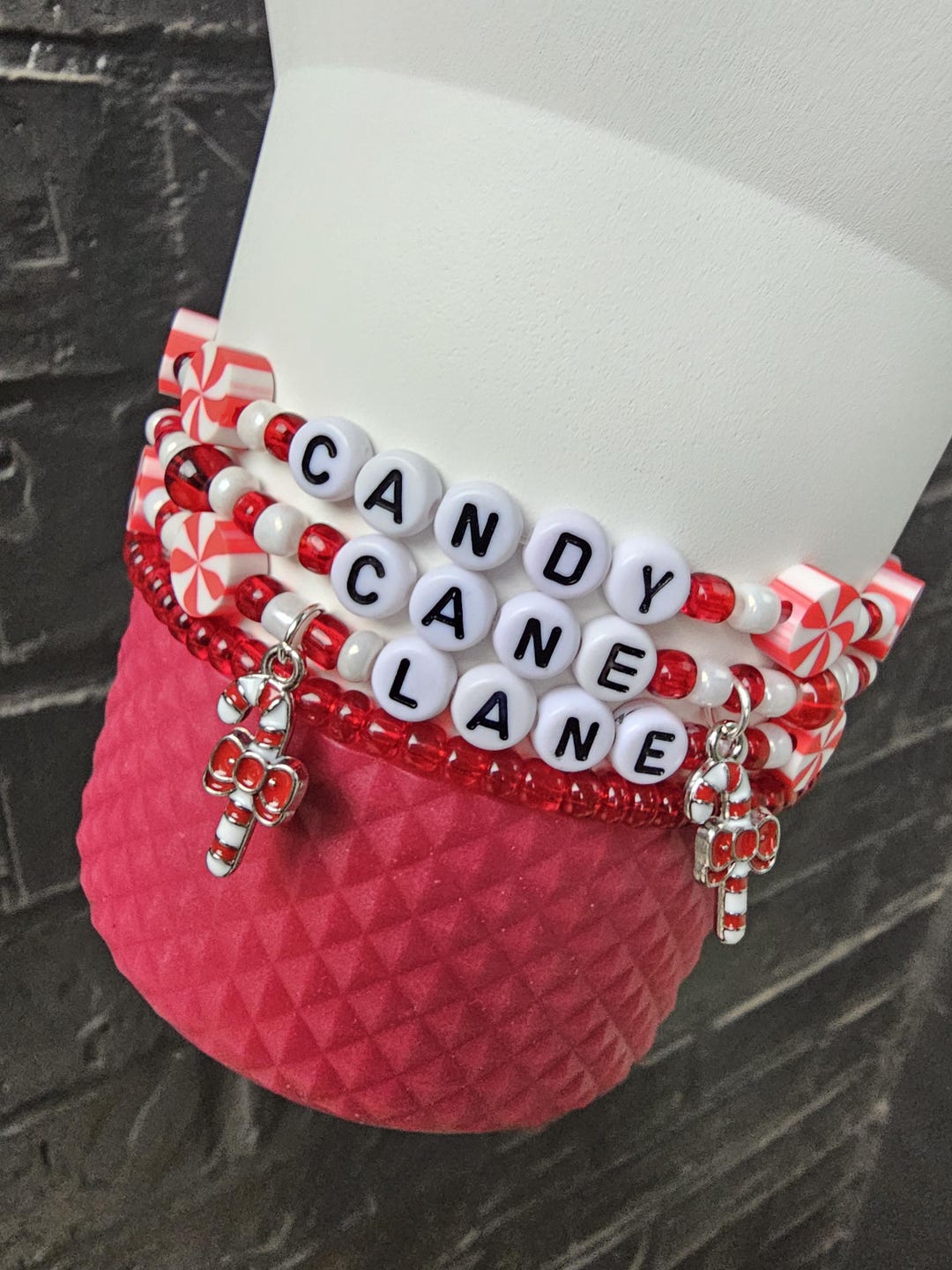 Christmas "candy Cane Lane" Stanley Tumbler Boot Bracelet Stack With ...