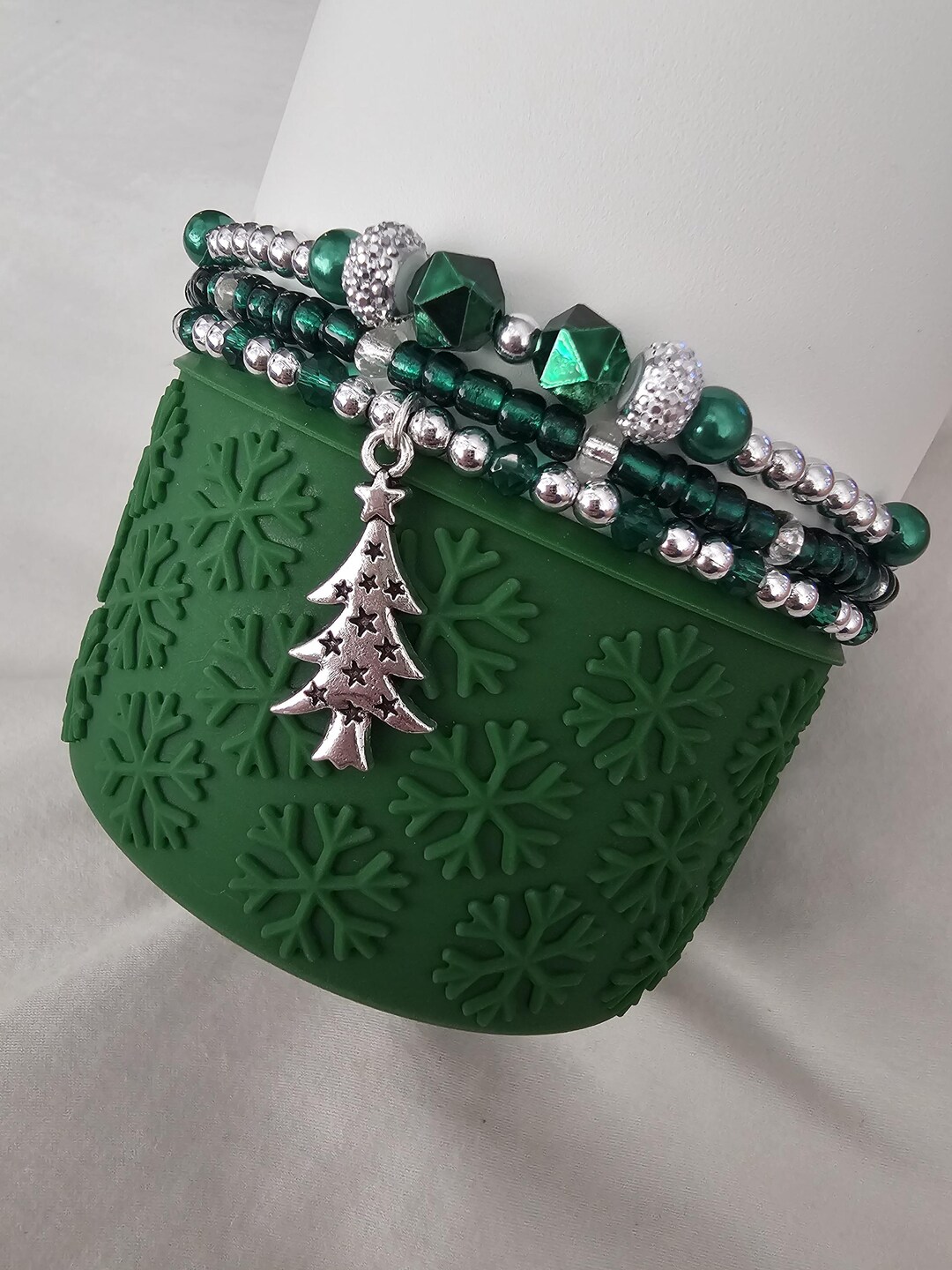 Green & Silver Christmas Tree Stanley Tumbler Boot Bracelet 3-pack With ...