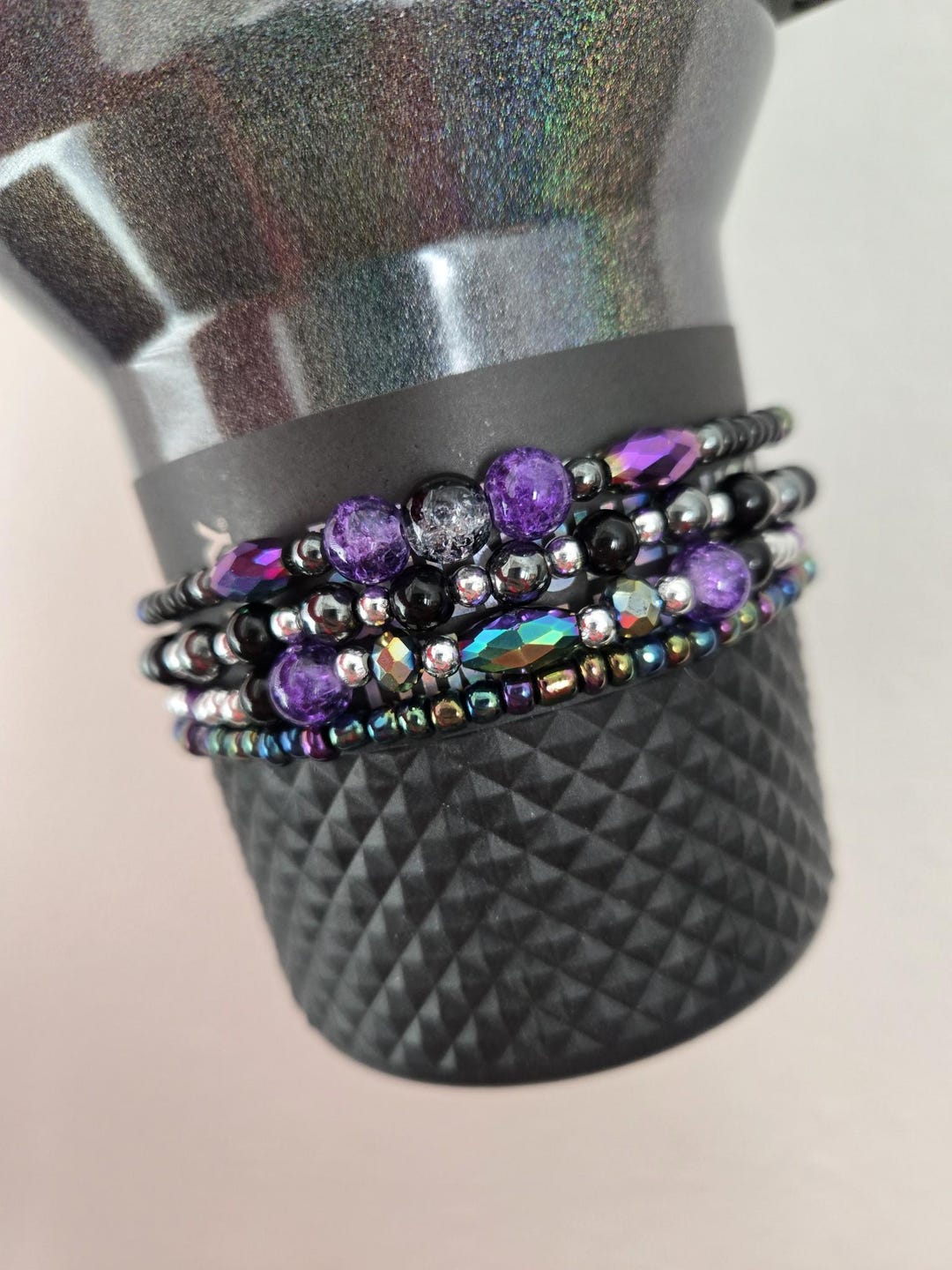 Midnight Glitz Purple & Black Stanley Tumbler Boot Bracelet Stack | 4 ...