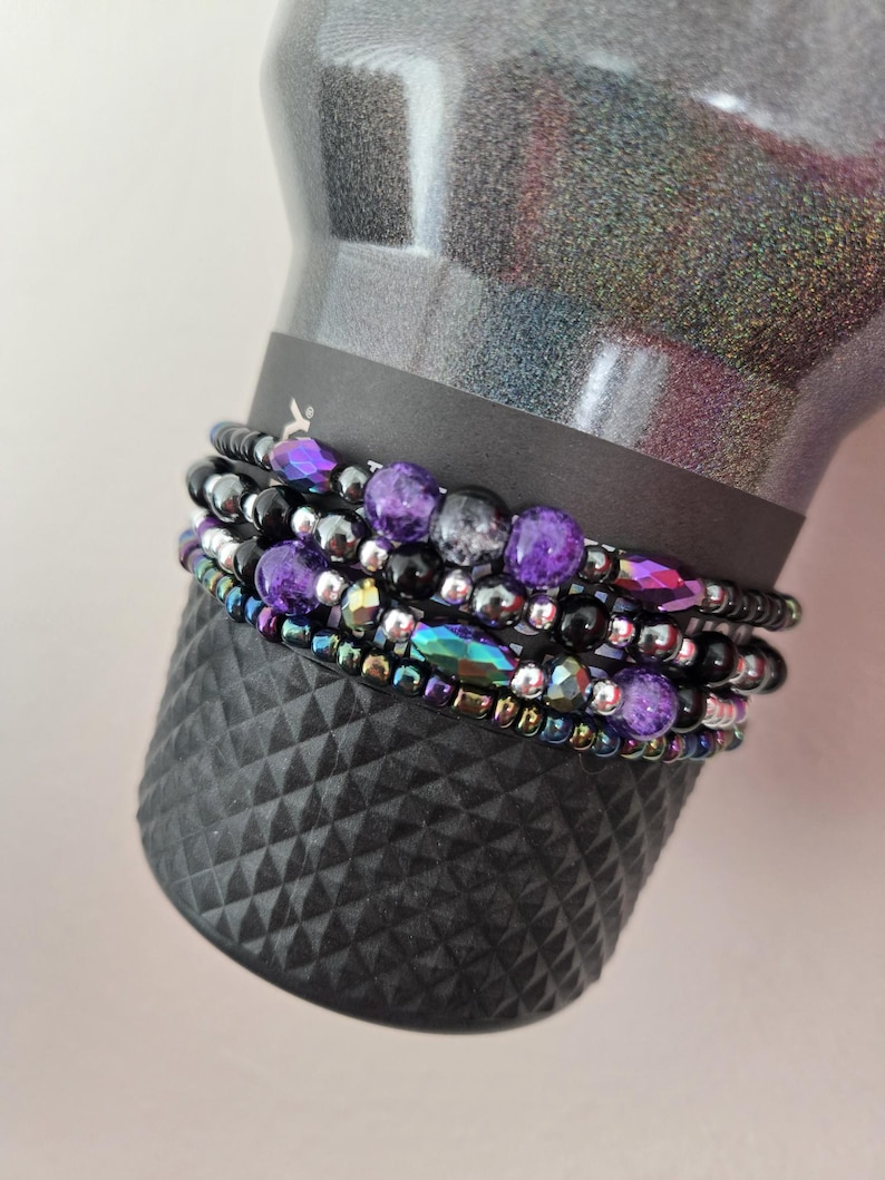 Midnight Glitz Purple & Black Stanley Tumbler Boot Bracelet Stack | 4 ...