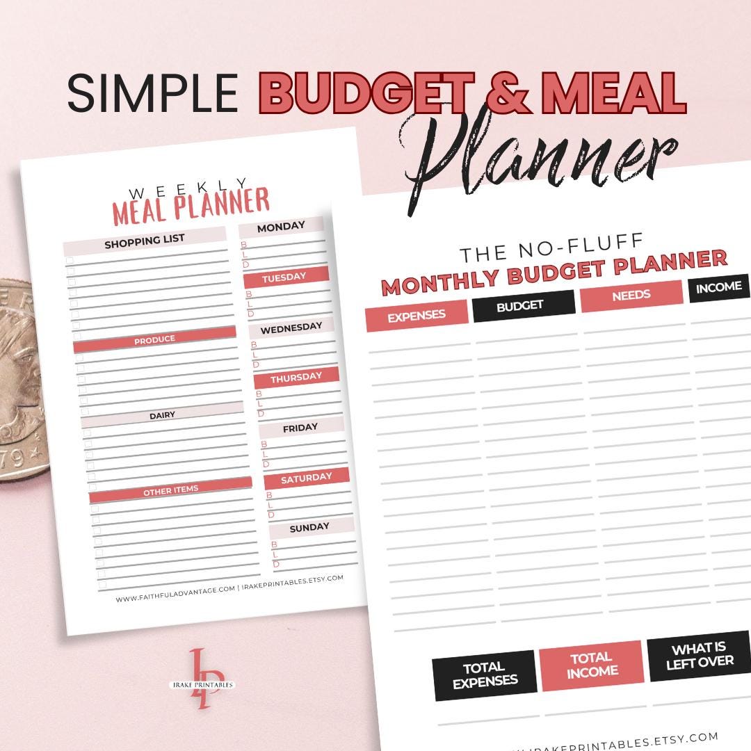 Simple Budget and Meal Planner (2-page Digital Download) - Etsy