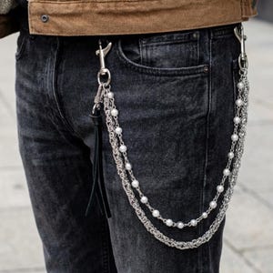 Double Layered Pearl Wallet Chain: Grunge Jean Keychain - Etsy