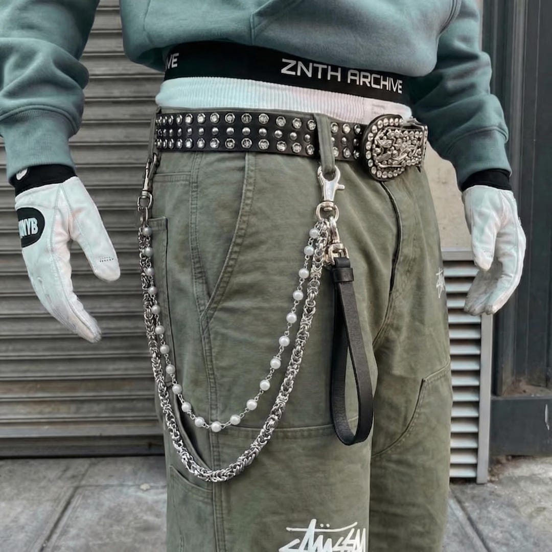 Double Layered Pearl Wallet Chain: Grunge Jean Keychain - Etsy