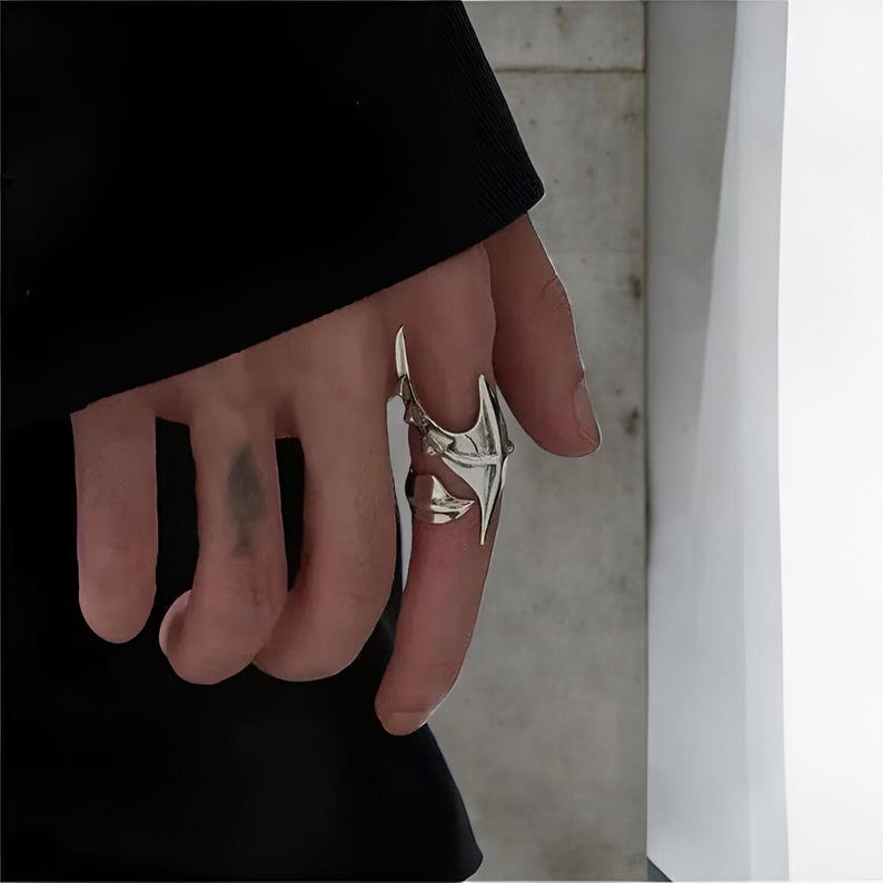 Cyberpunk Pterodactyl Irregular Shaped Ring, Chunky Ring, Sculptural Silver Statement Ring ...