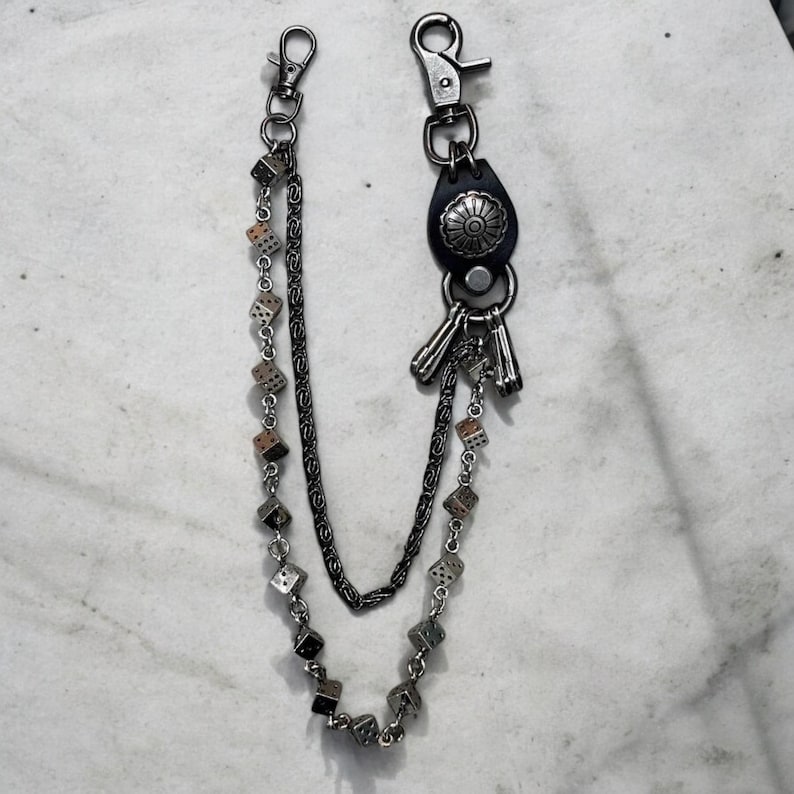 Double Layered Dice Wallet Chain, Dice Keychain for Jeans, Keyring ...