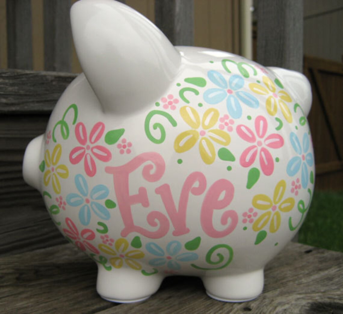 Pretty Flowers Custom Large Piggy Bank - Etsy