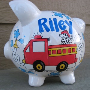 Custom Personalized Piggy Bank - Fire Truck - Etsy