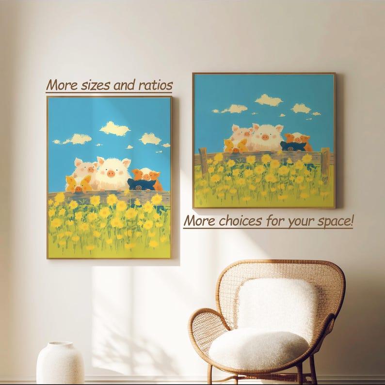 Cute Pigs Wall Art Illustration, Farm Animal Poster, Nursery Decor ...