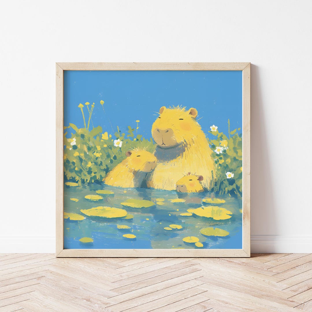 Capybara Family Illustration of Capybara Wall Art of Animals Nursery ...