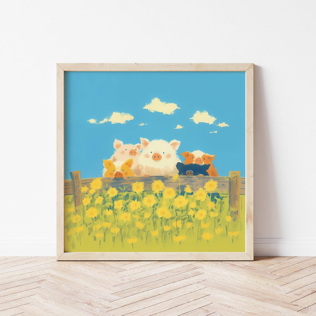 Cute Pigs Wall Art Illustration, Farm Animal Poster, Nursery Decor ...