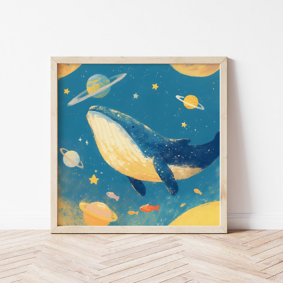Roaming Whale Illustration of Whale Wall Art of Animals Nursery Prints ...