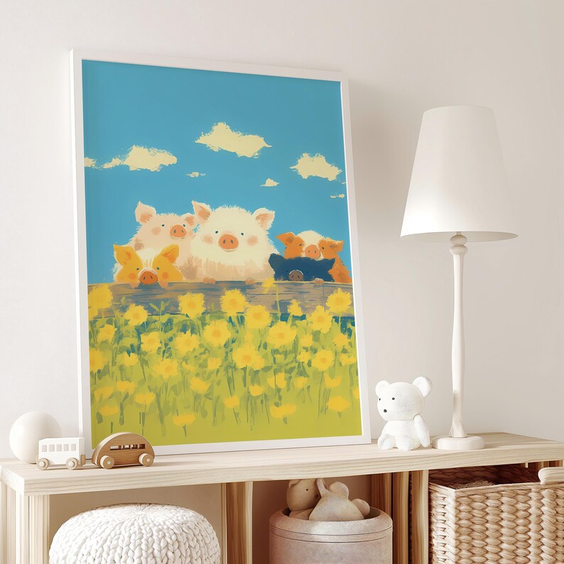 Cute Pigs Wall Art Illustration, Farm Animal Poster, Nursery Decor ...
