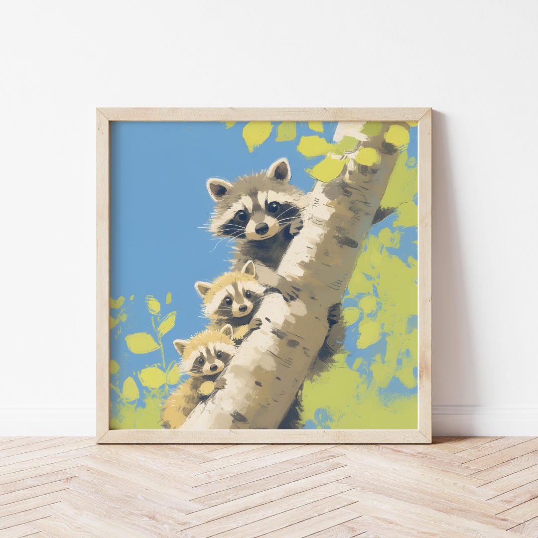 Lovely Raccoon Illustration of Animals Nursery Print of Raccoons ...