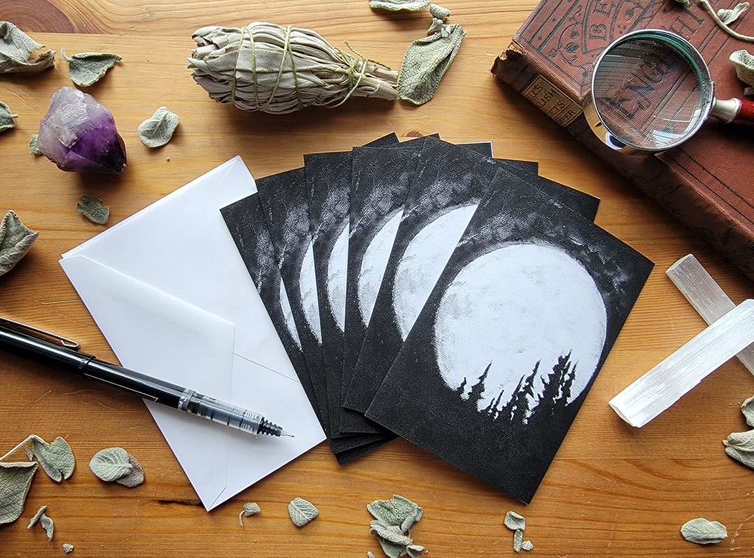 Full Moon Greeting Cards-set of 5, Witchy Stationary, Letter Writing ...