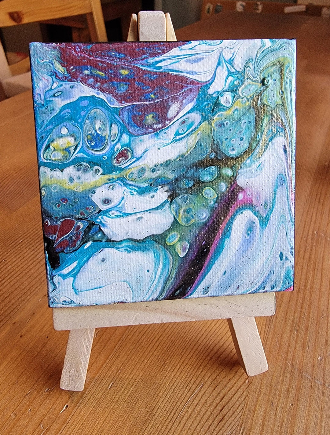 Abstract 3x3 Ghost Celestial Cosmic 3x3 Original Art Painting Organic Design in Blue & White ...