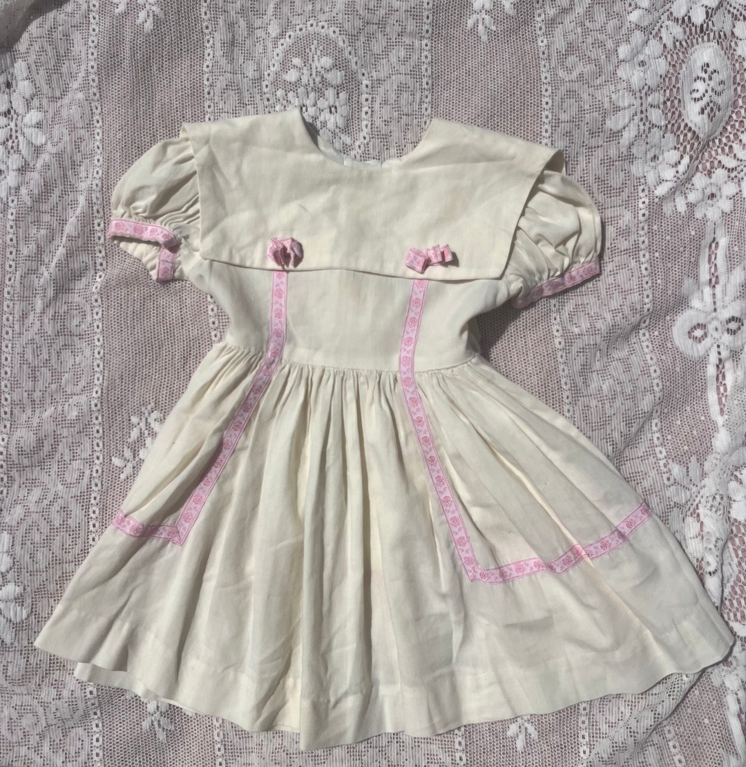 Vintage 1940s Pale Yellow Ribbon Dress 3 4 - Etsy