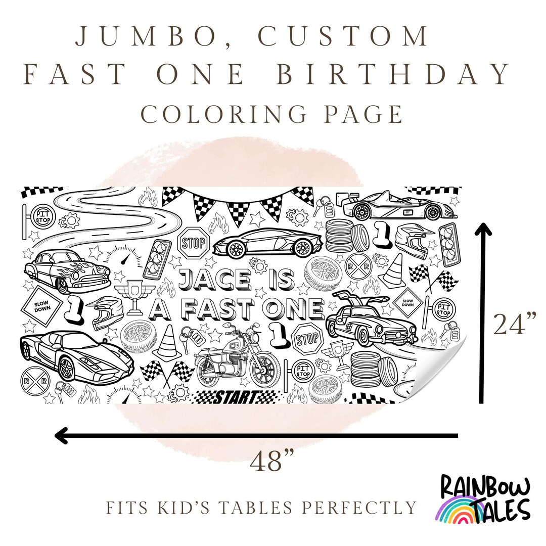 Jumbo Fast One Birthday Coloring Page 1st Birthday - Etsy