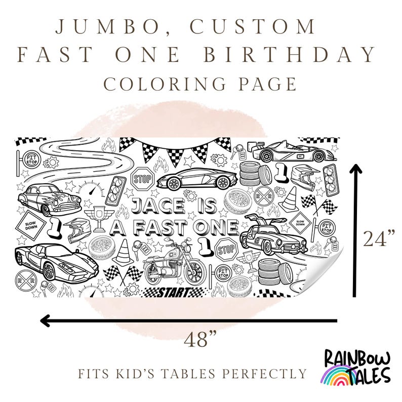 Jumbo Fast One Birthday Coloring Page 1st Birthday - Etsy