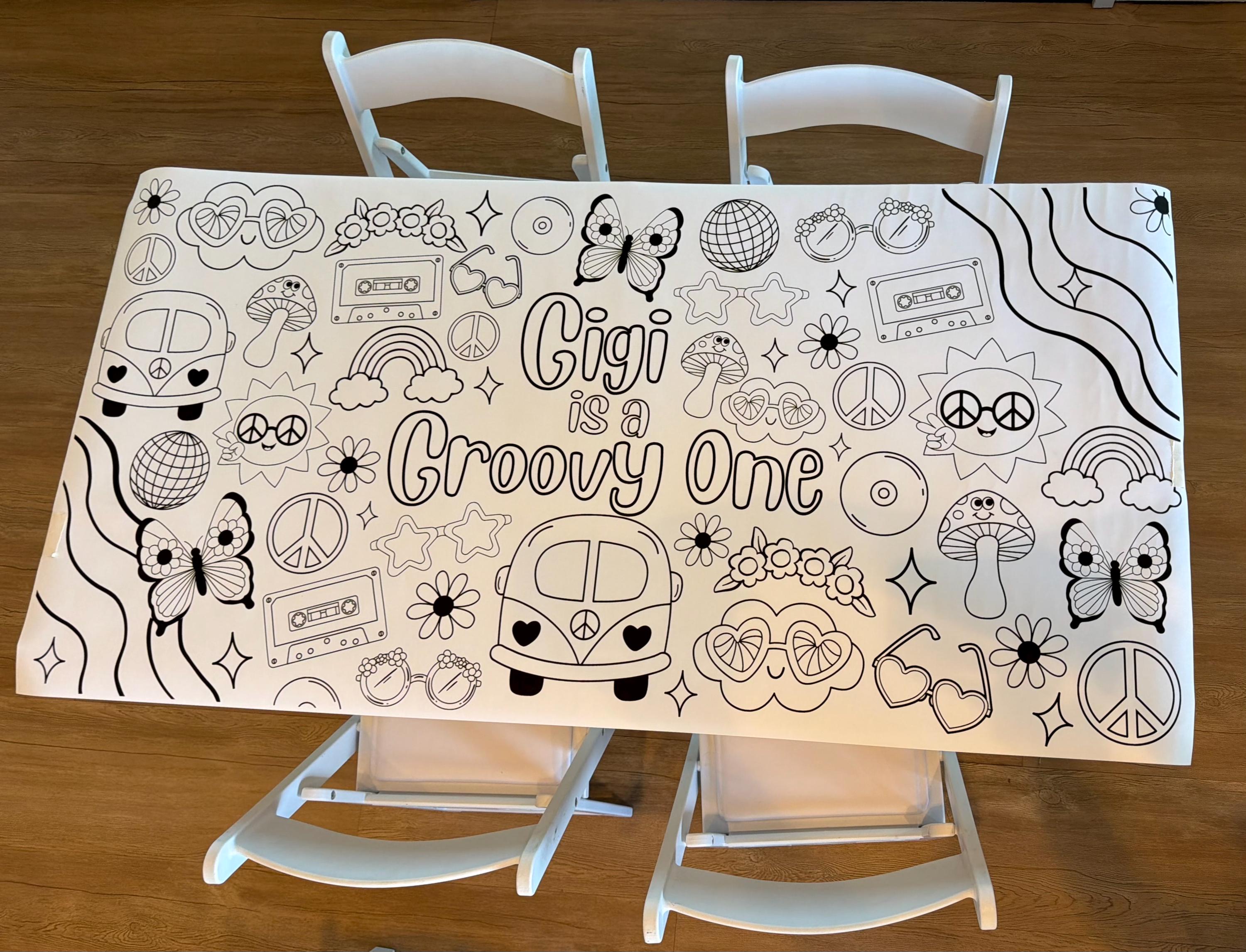 Two Groovy Coloring Page Poster – Hippie Birthday Party Coloring Poster ...
