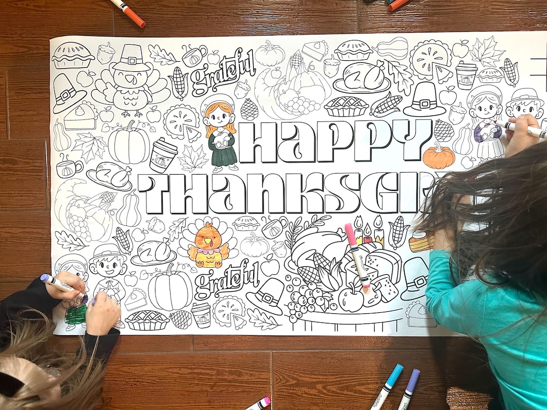Jumbo Thanksgiving Coloring Page - Thanksgiving Entertainment - Etsy