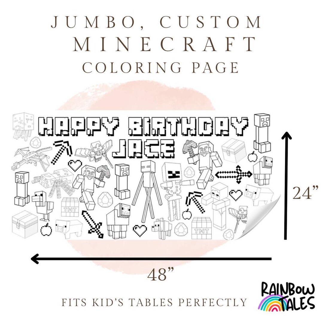 Jumbo Birthday Minecraft Kid's Coloring Page - Etsy
