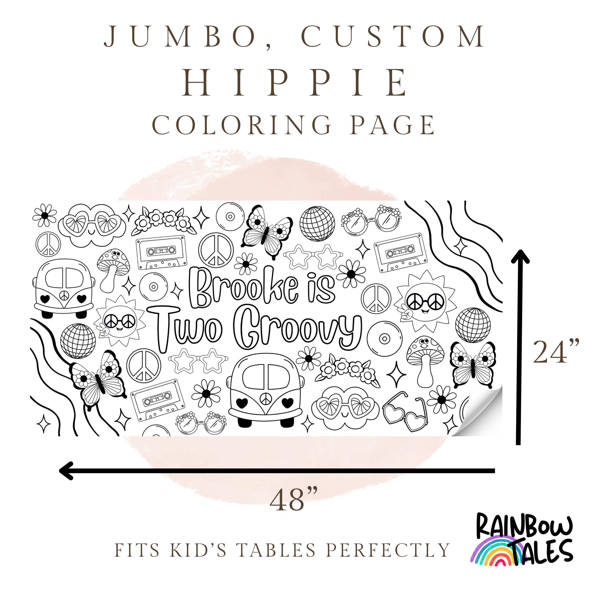 Two Groovy Coloring Page Poster – Hippie Birthday Party Coloring Poster ...