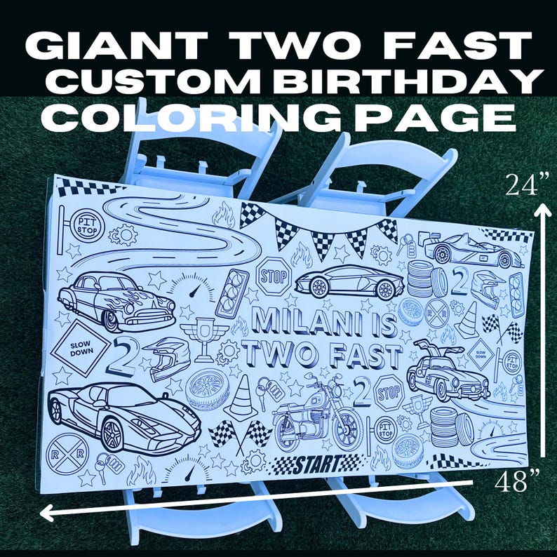 Giant Two Fast Birthday Coloring Page, Two Fast Coloring Banner, Two ...