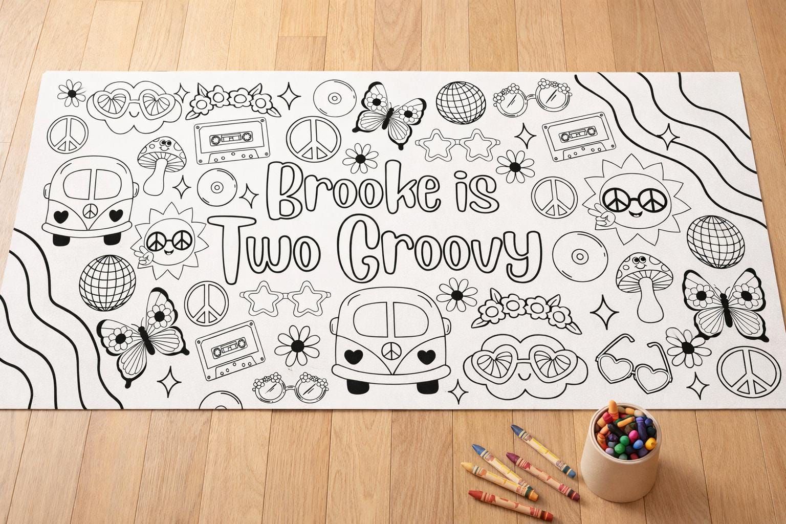 Two Groovy Coloring Page Poster – Hippie Birthday Party Coloring Poster ...