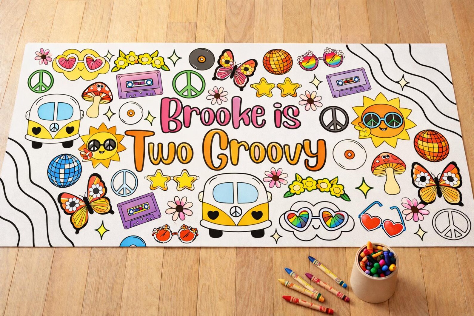 Two Groovy Coloring Page Poster – Hippie Birthday Party Coloring Poster ...