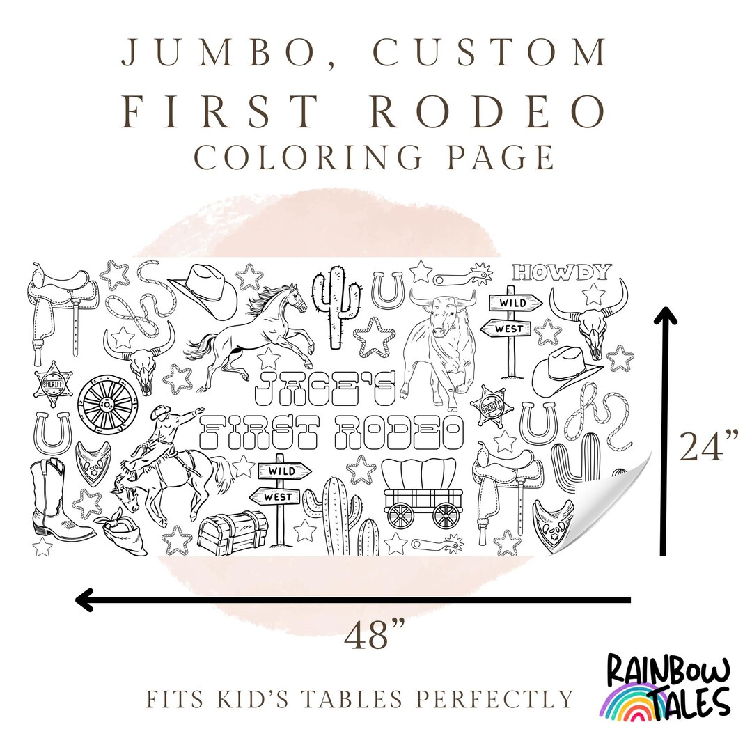 Giant First Rodeo Coloring Page, Rodeo Theme Birthday Favors, Giant ...