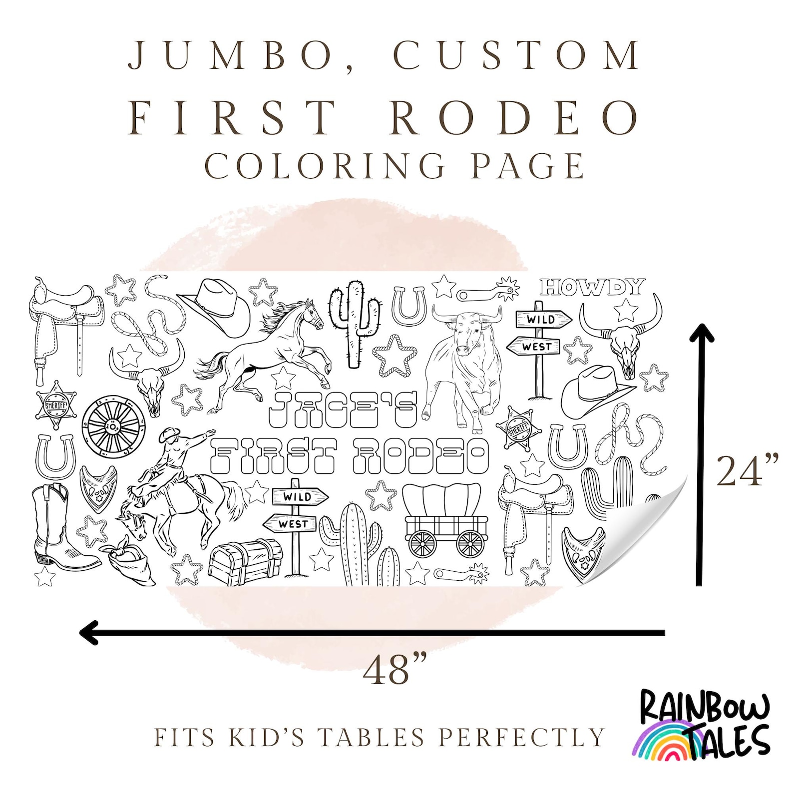 Giant First Rodeo Coloring Page, Rodeo Theme Birthday Favors, Giant ...