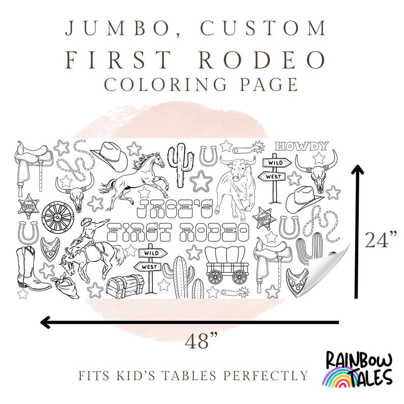 Giant First Rodeo Coloring Page, Rodeo Theme Birthday Favors, Giant ...