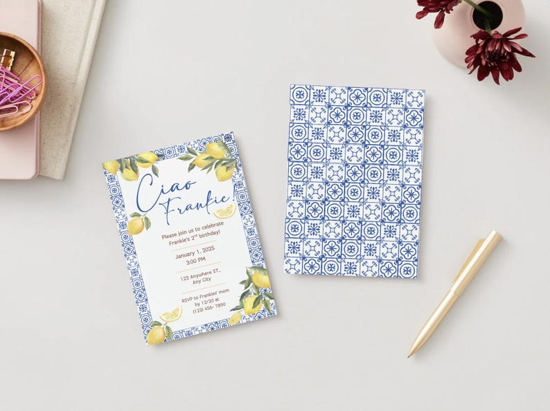 Amalfi Coast Mediterranean Birthday Invite, Digital Invitation, Blue ...