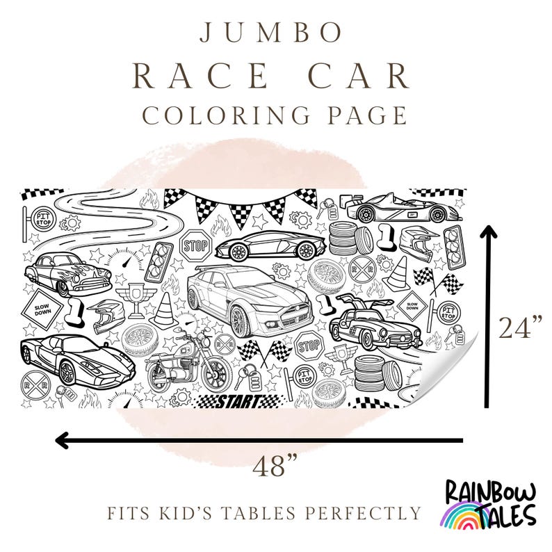 Giant Race Car Coloring Page - Race Car Coloring Banner - Etsy