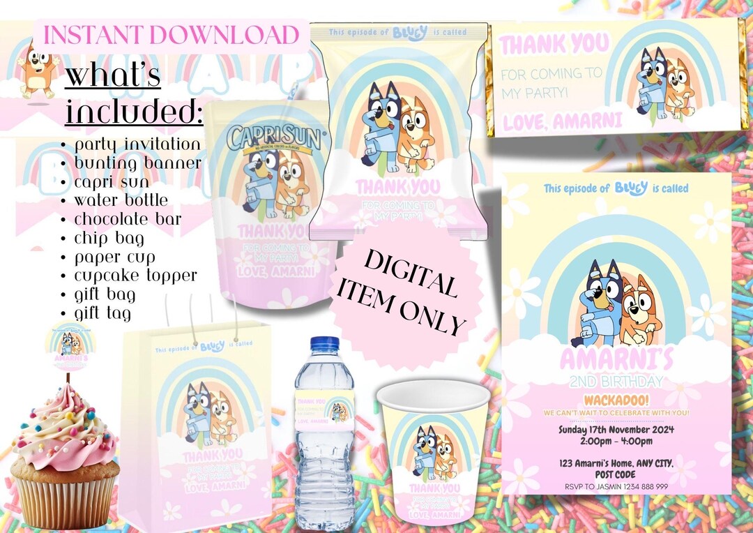 Bluey Party Bundle, Editable Birthday Bundle, Bluey Party Favors ...