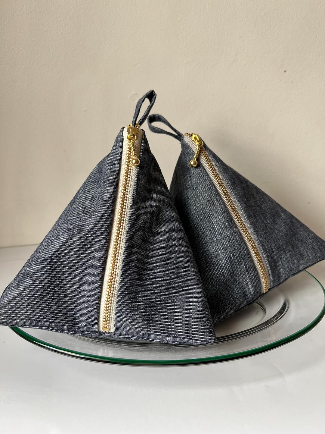 Handmade Denim Onigiri Pouch, Triangle Coin Purse, Pyramid Pouch, Small ...