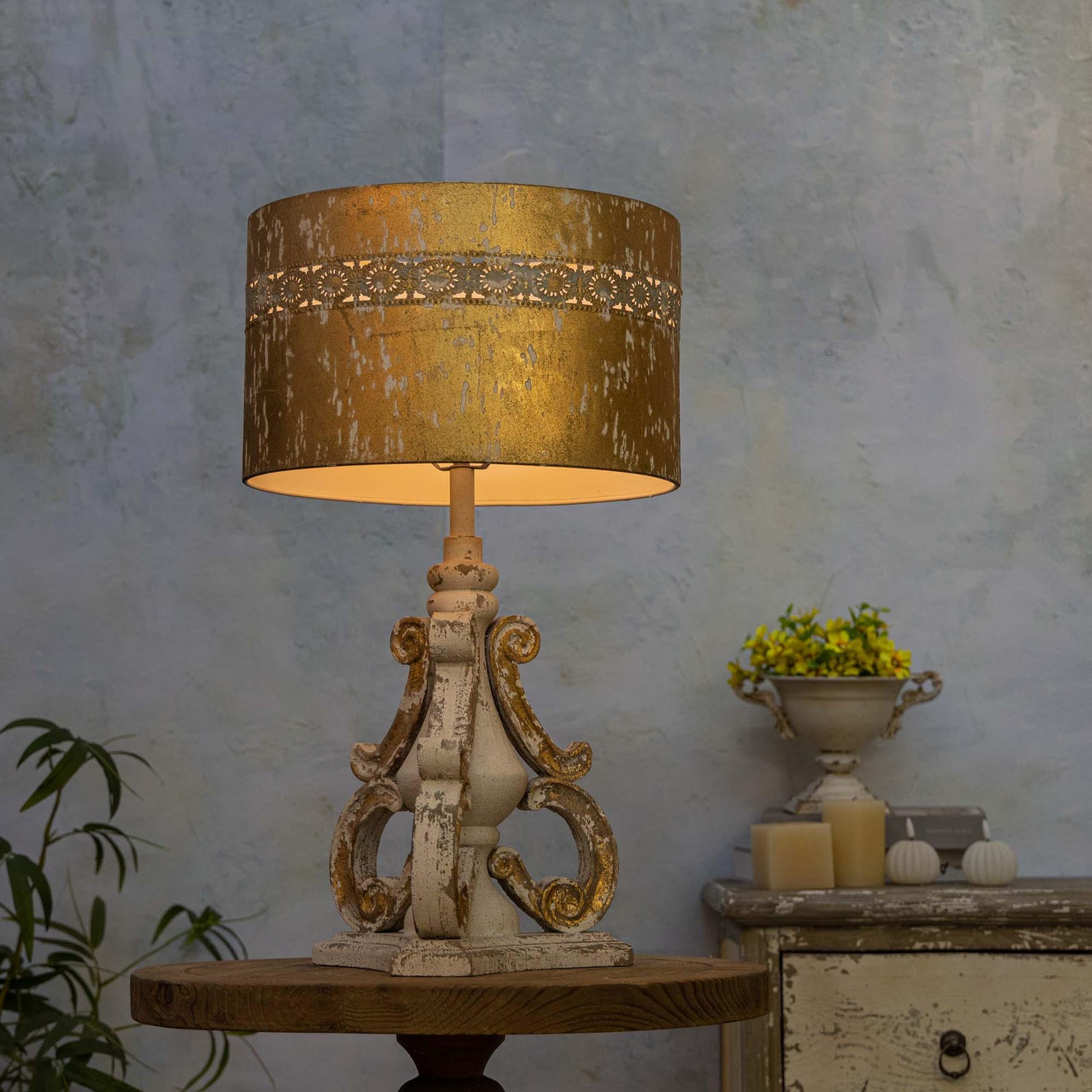 Vintage Metal Table Lamp Wooden Base Bedside Lamp Hollow Carved ...