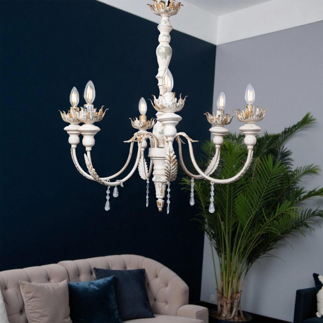 Vintage Shabby Chic Lighting, Metal Chandelier, Hand Carved Pendant ...