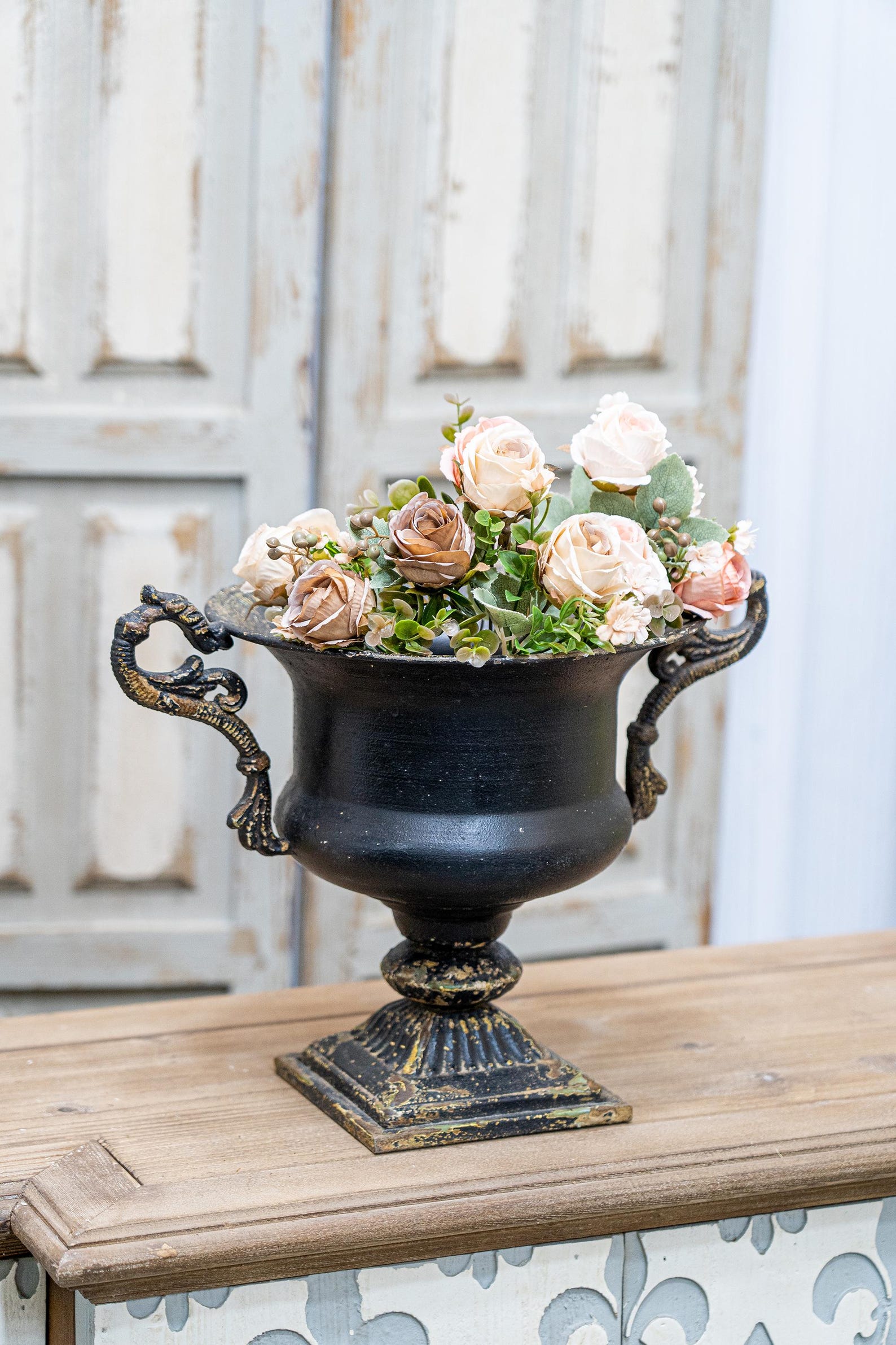 Vintage Vases Metal Urn Flower Pots Antique Black Trophy Urns French ...