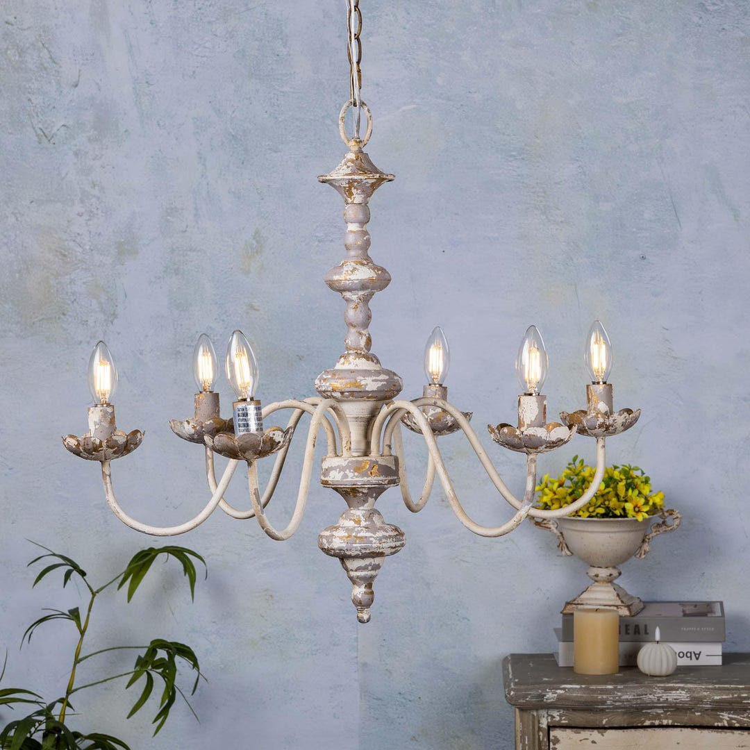 Vintage Metal Chandelier Six Light Hanging Light Shabby Chic Pendant ...