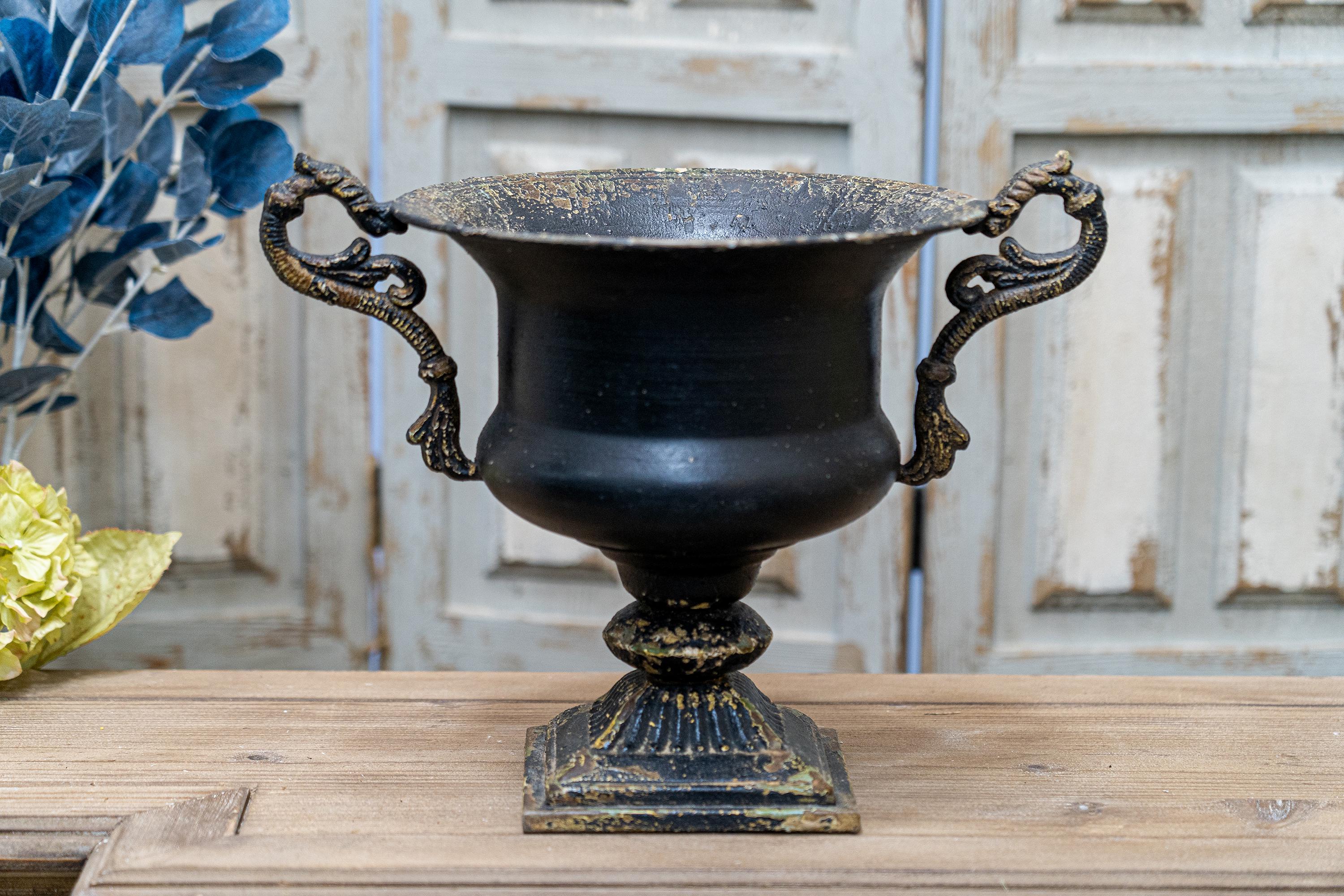 Vintage Vases Metal Urn Flower Pots Antique Black Trophy Urns French ...