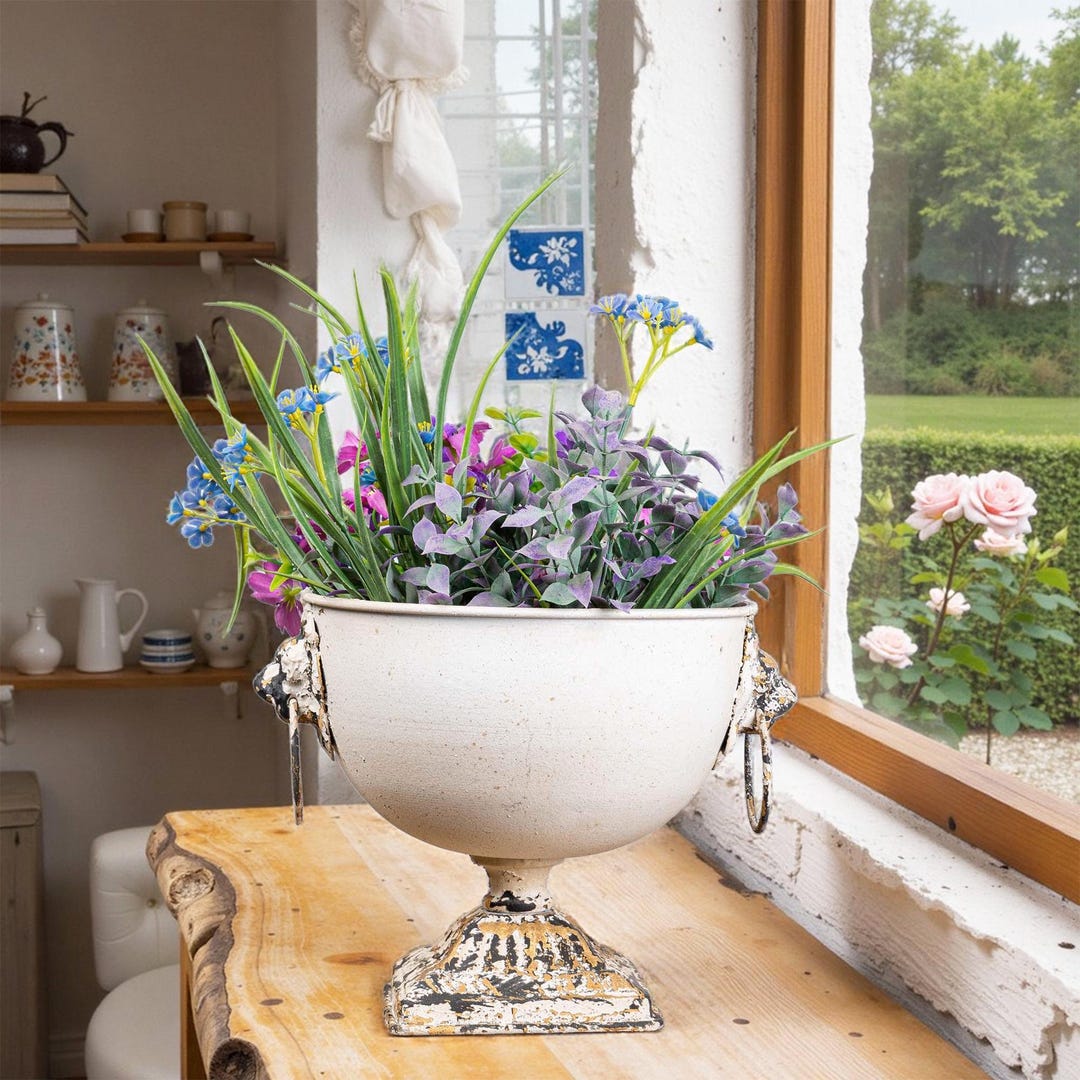 Rustic Distressed Flower Pots, Vase Decor, Pedestal Bowls, Floral ...